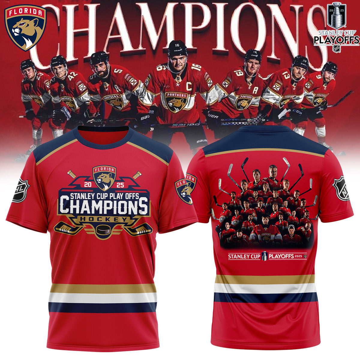 Florida Panthers Back To Back Champions Stanley Cup T-Shirt 2025 – Tycheco